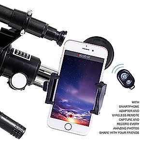 Telescope for Kids Adults Beginners - 70mm Aperture Refractor Telescope for Stargazing with Adjustable Tripod Phone Adapter Wireless Remote Perfect Christmas Astronomy Gifts for Kids, Black