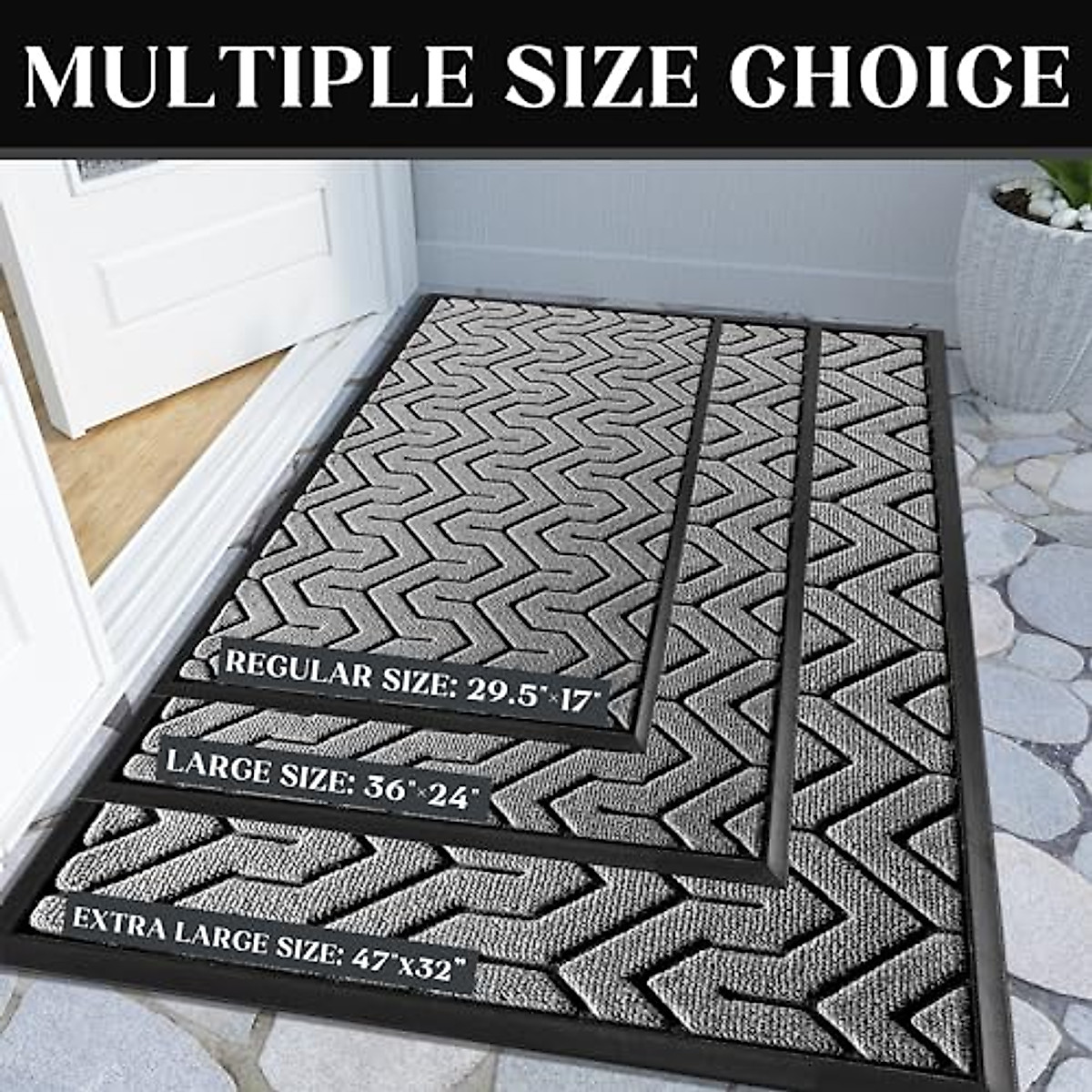 Yimobra Door Mat, All-Season Outdoor Indoor Durable Doormat for Home Entrance Floor, Heavy Duty Non Slip Front Door Mats Outdoor, Easy to Clean, Garage and Garden, 29.5 x 17 Inch, Grey