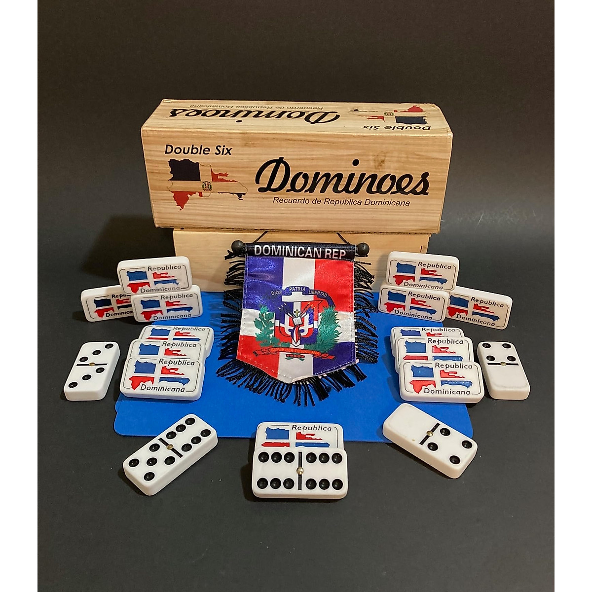 PRK 14 Dominican Rebulic Flag with Double six Domino Dominoes Game Tiles Domino Family Fun Gifts (Dominican)