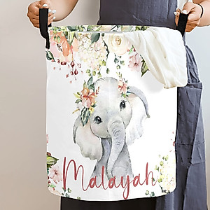 Personalized Laundry Baskets Custom Laundry Hamper Collapsible Clothes Storage Basket with Handle for Bathroom Living Room Bedroom (Baby elephant 02)