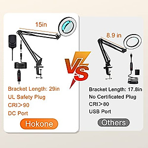 Magnifying Glass with Light, 5X Magnifying Lamp with Clamp,Lighted Magnifier Hands Free, Dimmable Magnifying Work Light for Hobby Crafts (Black)