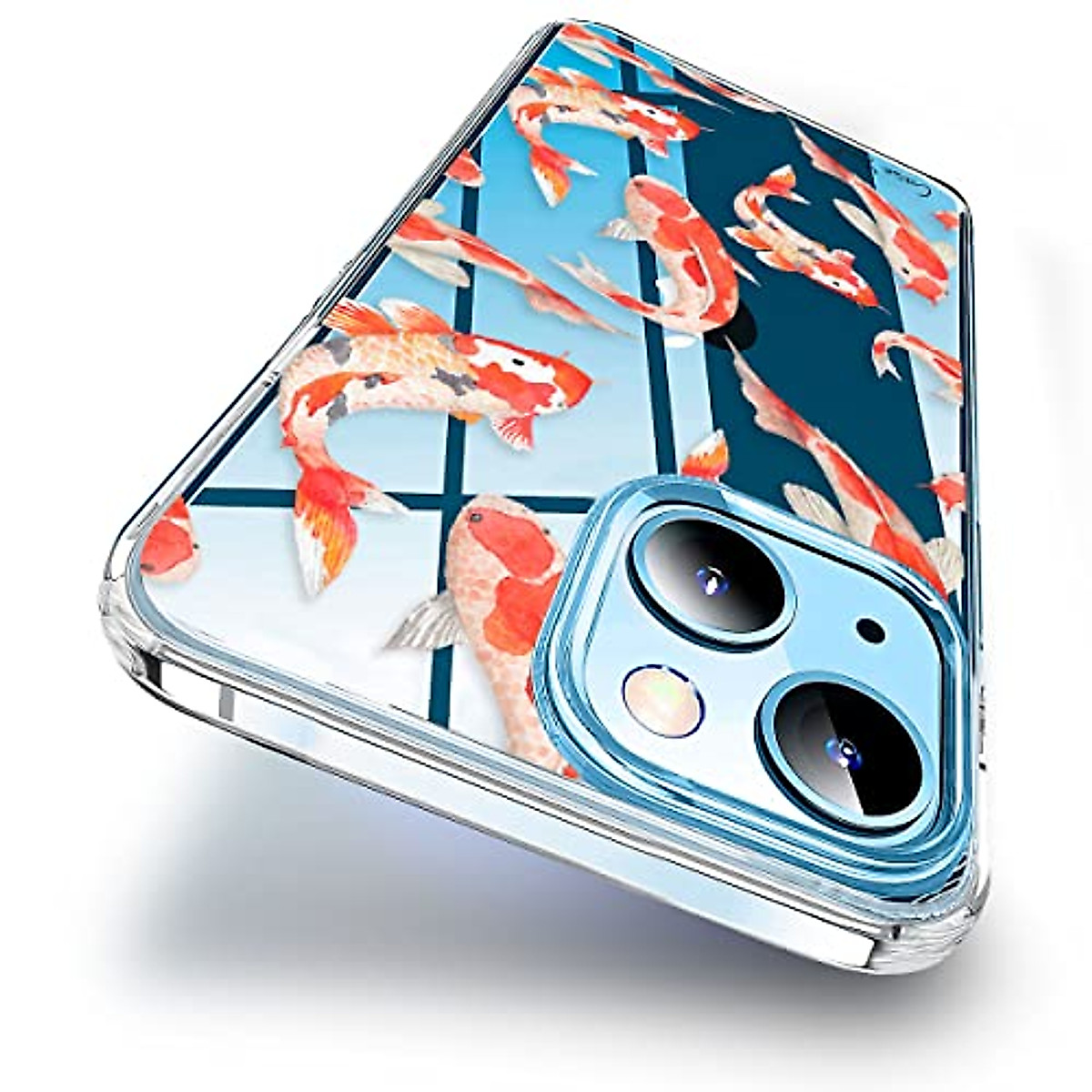 CaseYard Clear Soft & Flexible TPU Case for iPhone-13-Mini Ultra Low Profile Slim Fit Thin Shockproof Transparent Protective Cover Drop Protective Case Koi Fish Pond