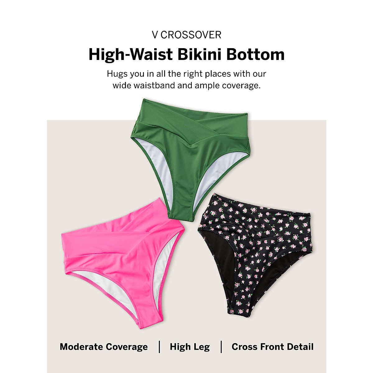 Victoria's Secret Pink V Crossover High Waisted Bikini Bottom, Swimsuit for Women, Moderate Coverage Bathing Suit Bottoms for Women, Morning Sky Floral (XL)