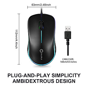COOLERPLUS FC112 USB Optical Wired Computer Mouse with Easy Click for Office and Home, 1000DPI, Premium and Portable,Compatible with Windows PC, Laptop, Desktop, Notebook (Black)