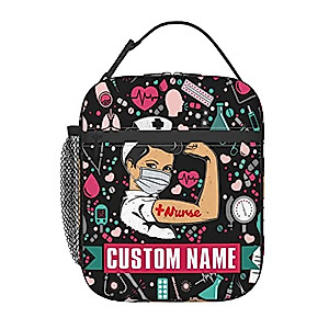 VSOFMY Custom Nurse Lunch Bag Heat Insulated Lunch Box Personalized Tote Bag with Name Text, Large Capacity Leakproof Portable Reusable Handbag for Women Work Picnic Camping