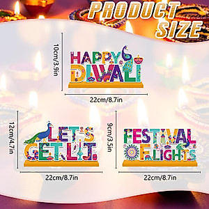 3Pcs Diwali Decorations Wooden Table Centerpieces, Happy Diwali Table Decorations for Indian Hindu Festival of Lights Party Diwali Decorations for Table