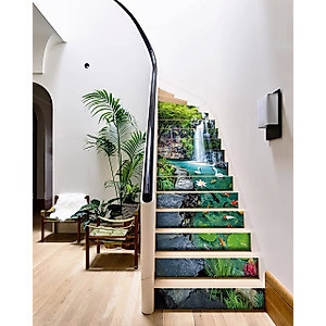 FLFK Stair Riser Decals - Stair Stickers Decals Peel and Stick,Stone Trail Stair Decals Self-Adhesive for Home Decor, 39.3" W x 7.08" H x 13Pcs