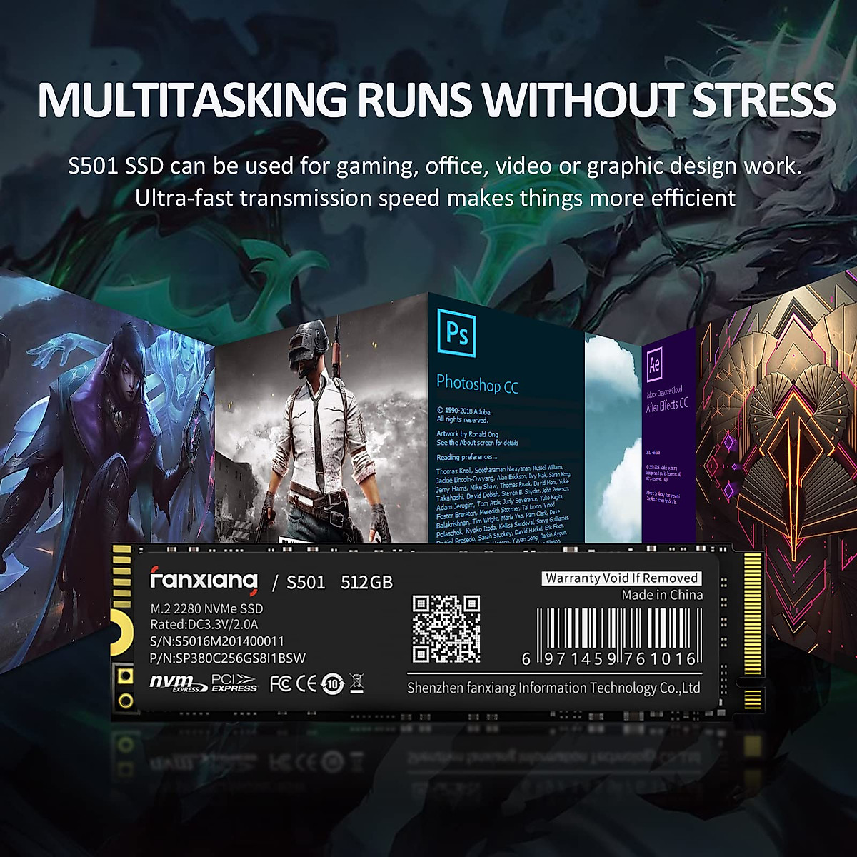 fanxiang S501 512GB NVMe SSD 3D NAND1.3 PCIe Gen3x4 M.2 2280 Internal Solid State Drive (Read/Write Speed up to 2,150/1,600 MB/s) Compatible with Laptop & PC Desktop