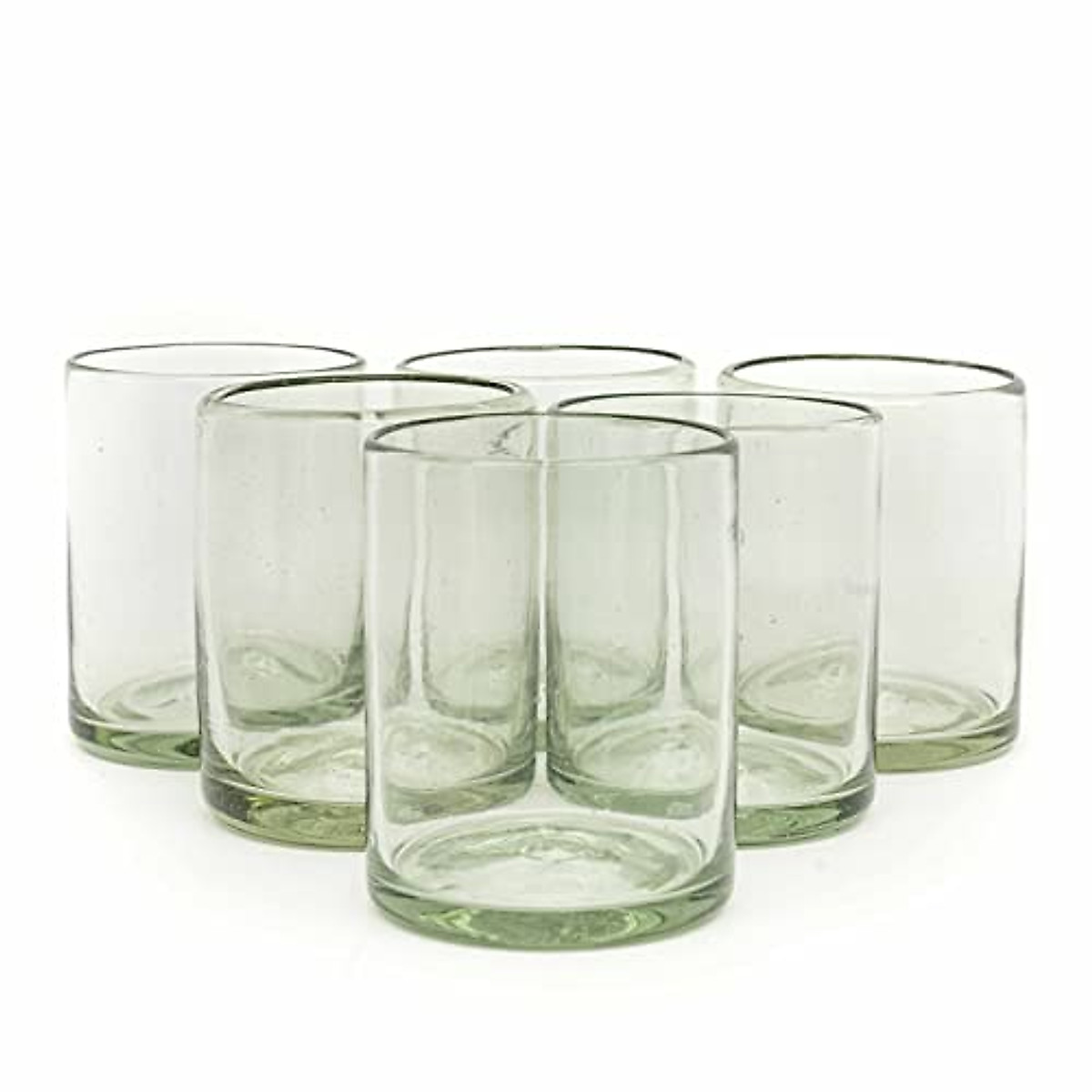 EMPORION Set of 6 Hand-Blown Clear Tumbler (10 oz) Glasses from Mexico - Rustic & Handcrafted Recycled Bubble Glass Drinking Glassware