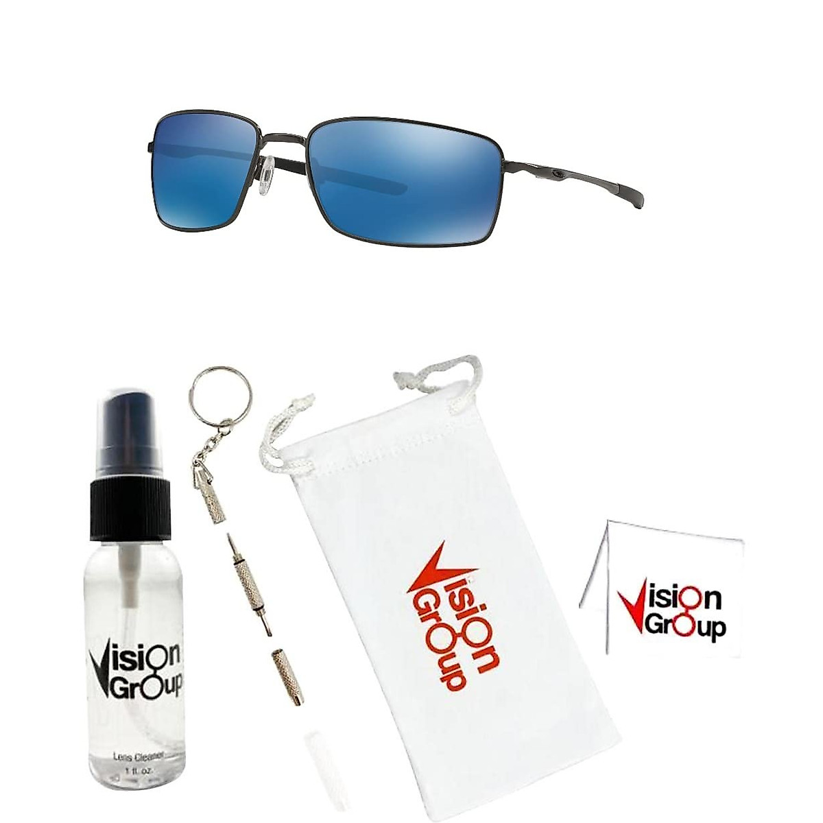 Oakley OO4075 Square Wire Sunglasses + Vision Group Accessories Bundle(Cement/Ice Iridium(407502)
