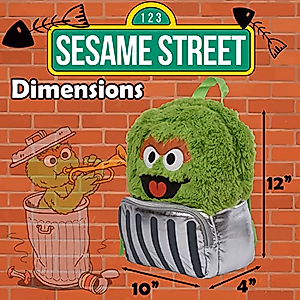 Sesame Street Plush Oscar The Grouch Backpack for Toddlers, Boys, and Girls - for School or Travel - Small 12 Inch Size