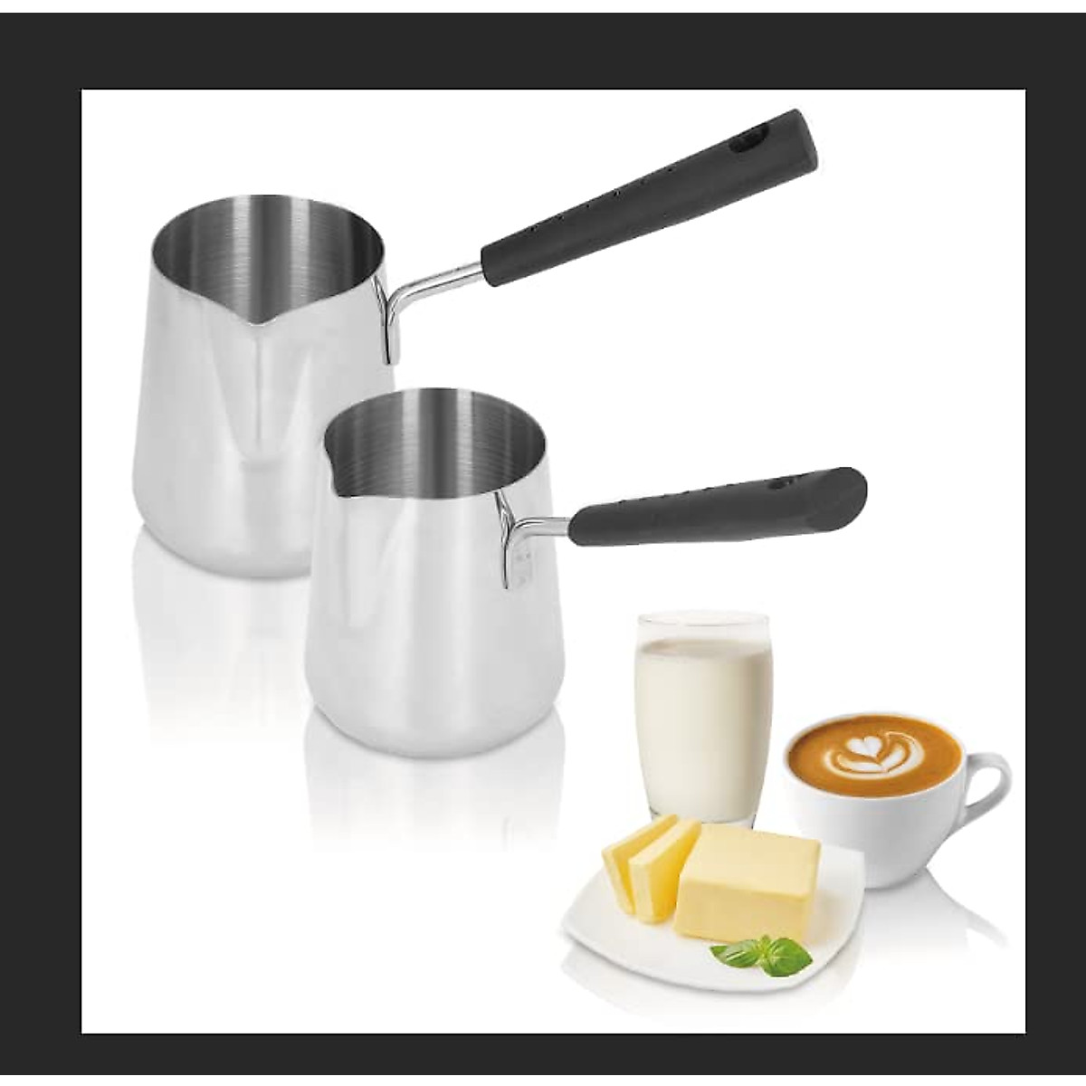 Pilipane 12oz Turkish Coffee Heat Pot, Milk Butter Warmer Pot, tovetop Melting Boiling Pot with Spout, Arabic Coffee Maker for Maple Syrup, Sauce Heating, 18/8 Stainless Steel