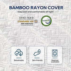 2 Inch 7-Zone Memory Foam Mattress Topper Queen with Bamboo Cover, Cooling Gel-Infused Swirl Egg Crate Memory Foam, Standard 100 by Oeko-TEX Certified, Blue