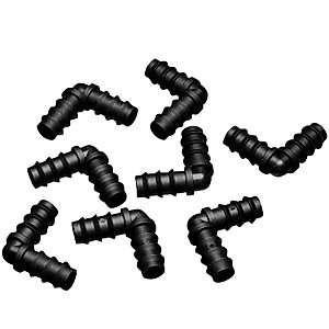 Maitys 8 Pieces Drip Irrigation Barbed Tee Fittings 1/2 Inch Universal Barbed Tee Fittings Connectors Drip Plastic Soaker Hose Connectors Hose End Stop, Black(Elbow)