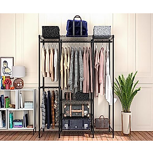 Serxis Heavy Duty Clothes Rack for Hanging Clothes,Metal Garment Rack,Freestanding Clothing Rack,Adjustable Custom Closet Rack,55" L x 15.7" W x 75.4" H, Max Load 800LBS,Black,