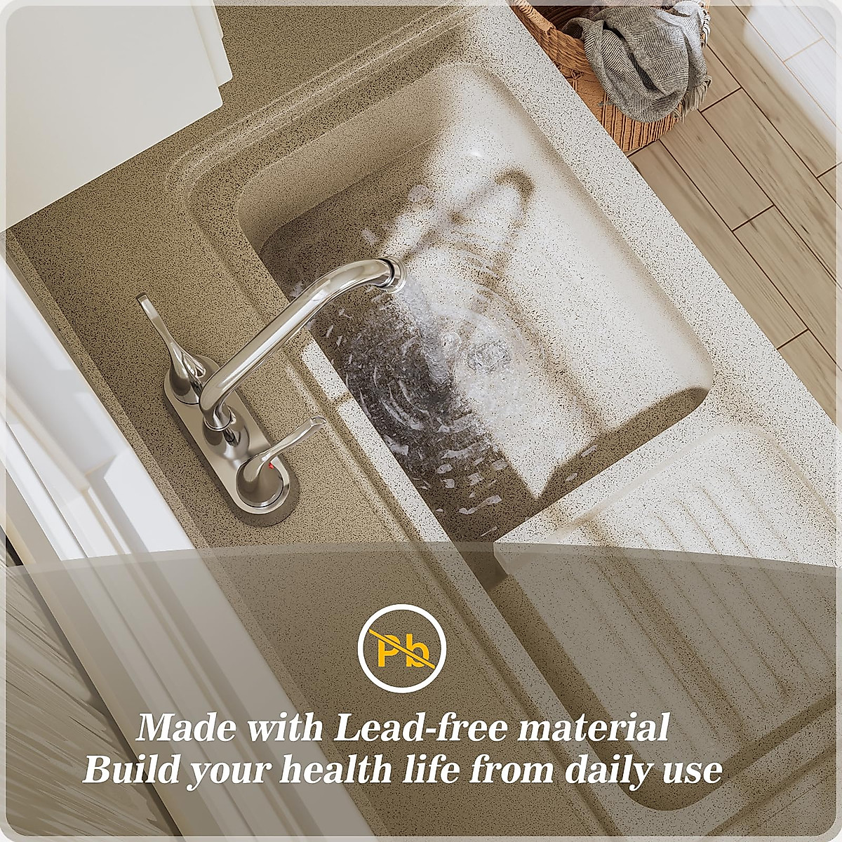 Phiestina Centerset 4-Inch 2 or 3 Hole Chrome Utility Sink/Laundry Faucet, with Rotatable Swivel 360° Spout and Threaded End, with Water Supply Line, BF025-7-C