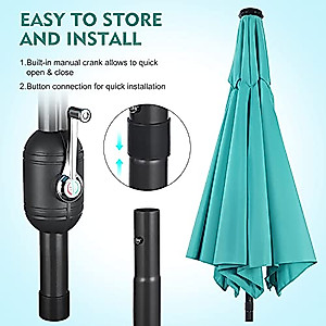 FEFLO Pool Table Solar Patio Umbrella: 9 ft Tilting Outdoor LED Lighted Sun Shade With 6 Ribs and Crank Handle - Parasol Compact for Pool, Deck, Garden, Backyard