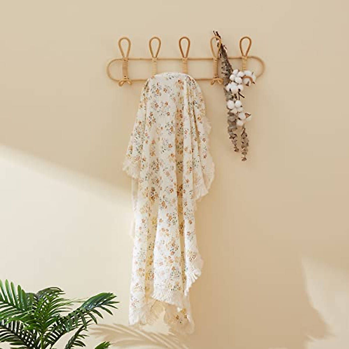 INSULAR Cotton Muslin Baby Blanket with Tassel, Boho Bohemian Muslin Swaddle Blanket Baby Receiving Blanket with Fringe, Nursery Decor Throw or Nursing Blankets, 47" x40”, Flower