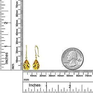 Gem Stone King 14K Yellow Gold Natural Citrine Drop Earrings For Women (8.00 Cttw, Gemstone Birthstone, Pear Shape 8X12MM)