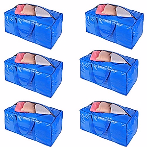 Heavy Duty Extra Large Storage Bags, Moving Bags, College Dorm Essentials, Extra Large Storage Bags for Moving Supplies, Christmas Decorations Storage, Double Zipper Design (Blue 6 pack)