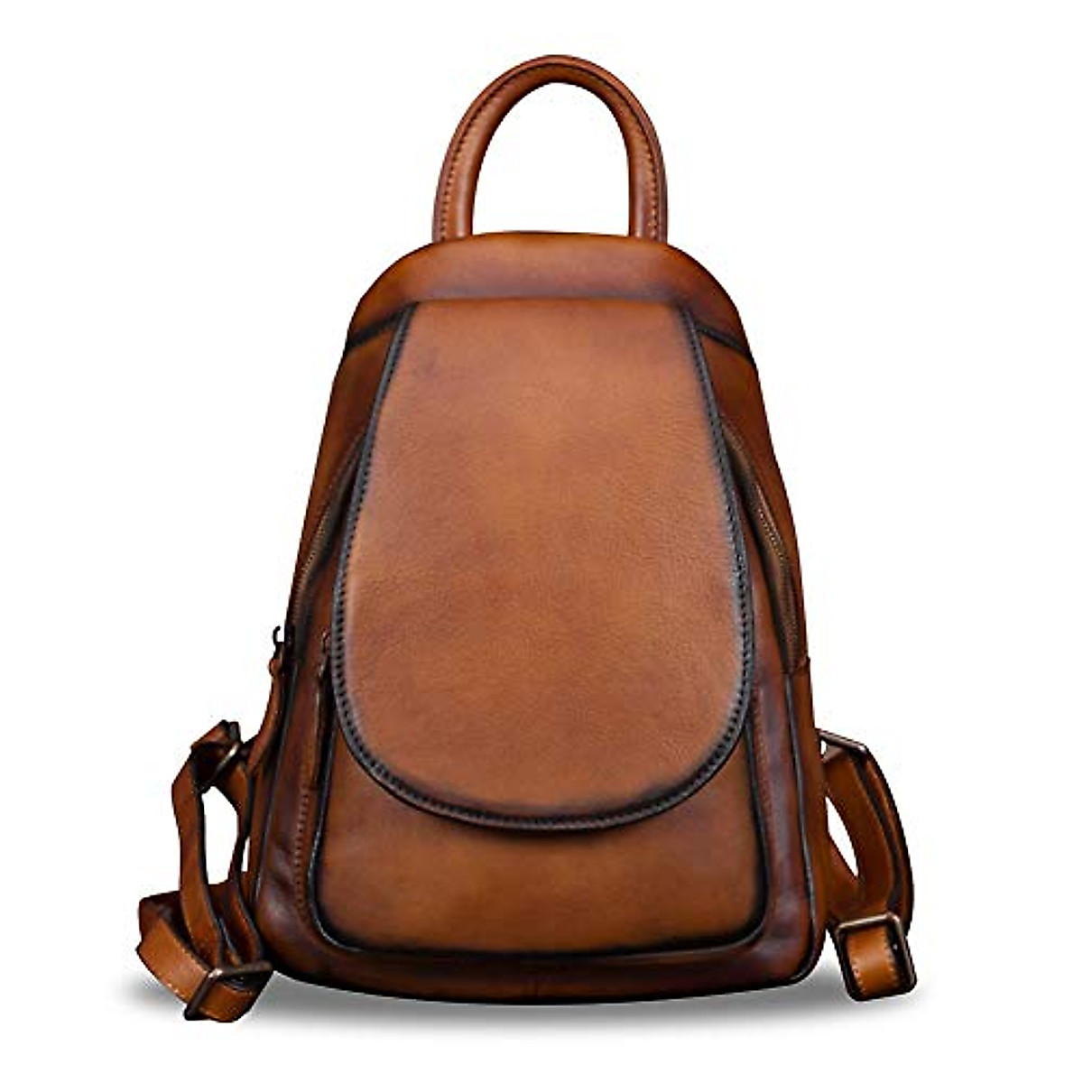 Genuine Leather Backpack for Women Vintage Handmade Casual Knapsack Small Rucksack Satchel (Brown)