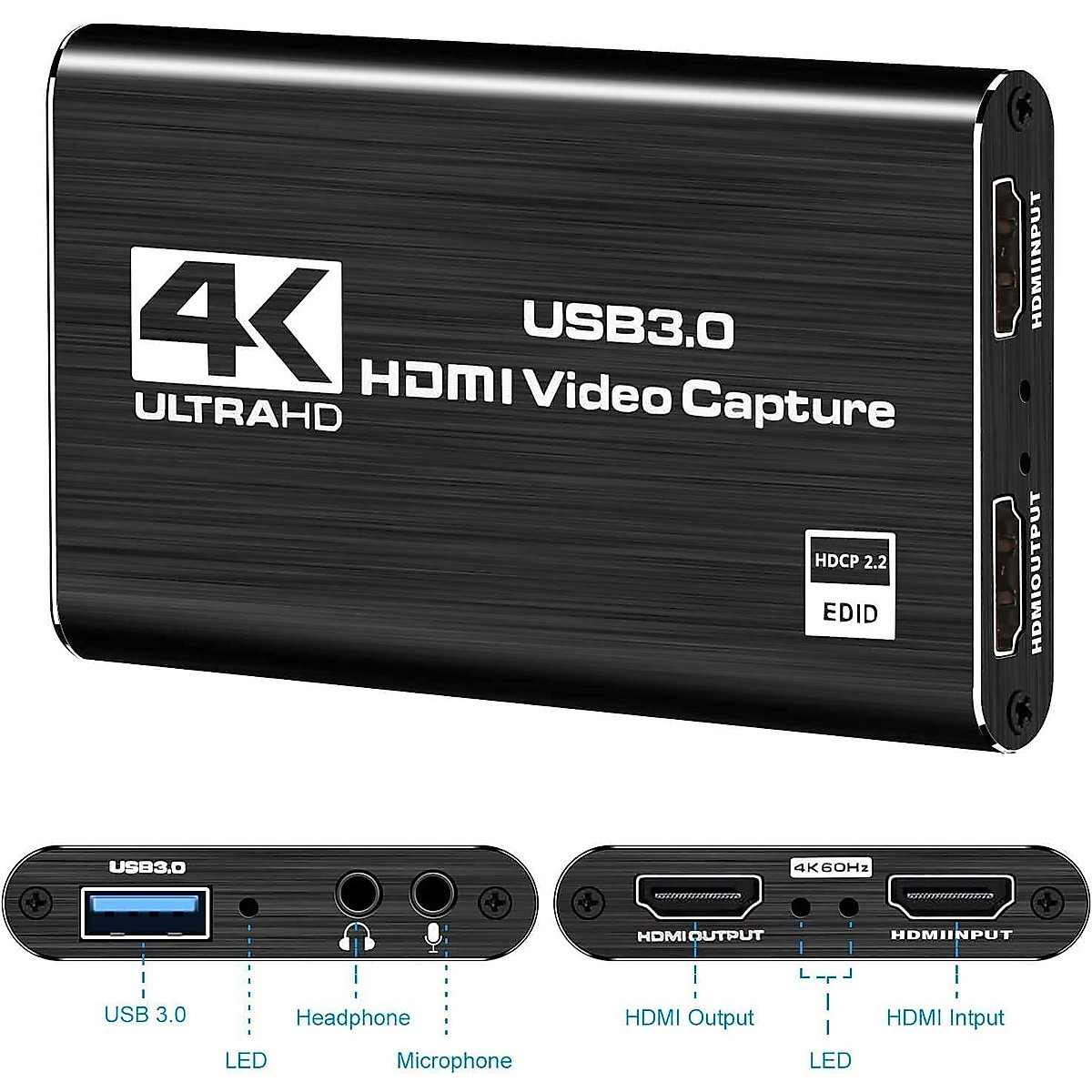 DIGITNOW Audio Video Capture Card,4K HDMI USB 3.0 Capture Adapter Video Converter 1080P 60fps Portable Capture Device for Video Game Recording Live Streaming Broadcasting,Support PS4 Xbox One Camera