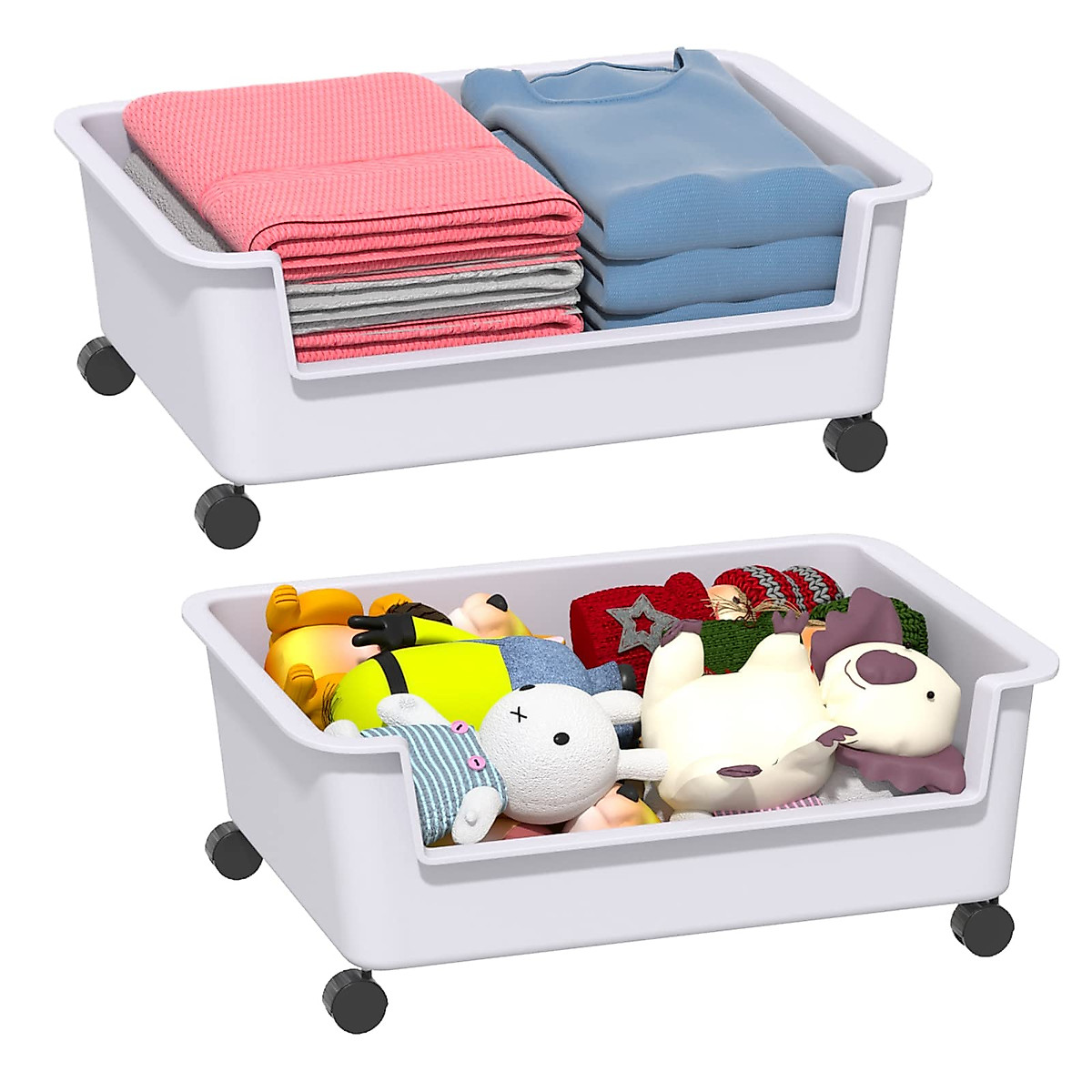 caktraie 2 Pack Under Bed Storage, Under Bed Toy Storage with Wheels, Multi-Purpose Under Bed Storage Carts for Bedroom, No Assembly Required Bedroom Storage Organizer for Toys, 15.5" L x 11.2" W