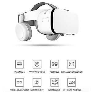LONGLU VR Headset for iPhone & Android Phones, 3D Virtual Reality Wireless Bluetooth Glasses Goggles with Remote Controller for Play Game Watching Movie 4.7-6.2 inch Phone.