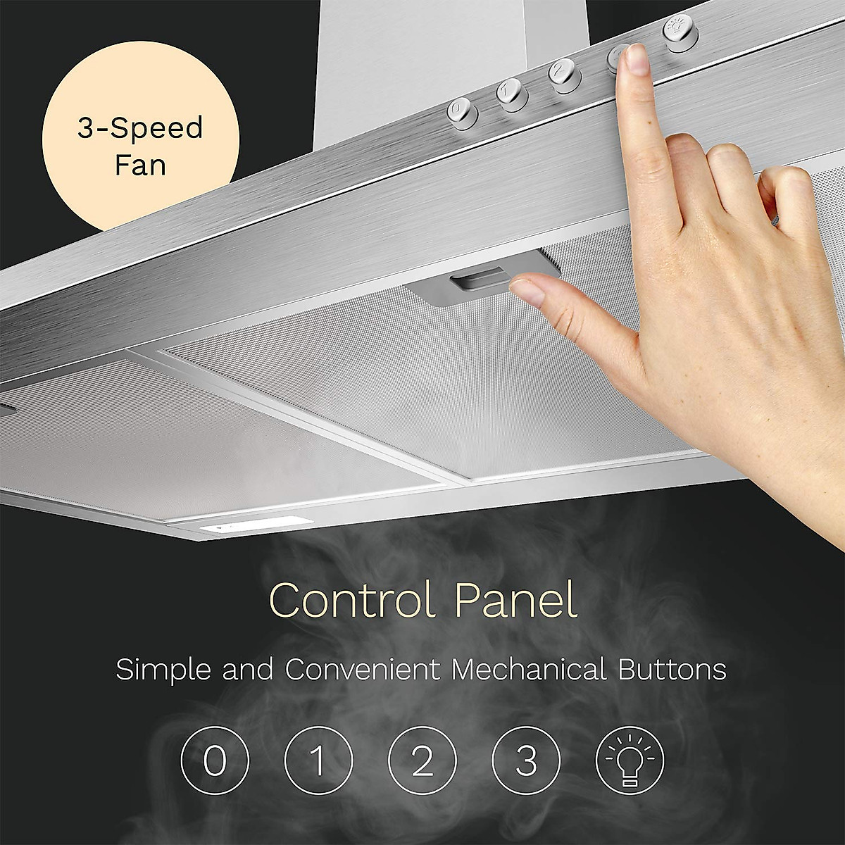 hOmeLabs 30 inch Wall Mount Range Hood Exhaust Fan for Kitchen - Stainless Steel with 3 Suction Speeds, LED Lights and Push Button Controls - Clears Area up to 220 CFM