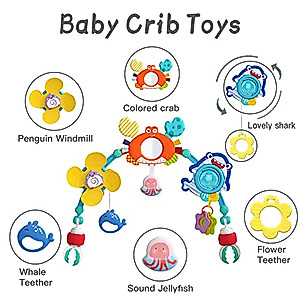 Eners Baby Play Arch Crib Toys, Activity Arch Toy, Crib Mobile for Pack and Play, Mobile for Bassinet, Crib Toys for Babies Boys Girls (Blue)