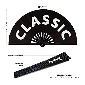 Classic hand fan foldable bamboo circuit hand fan funny gag slang words expressions statement gifts Festival accessories Rave handheld Circuit event fan Clack fans (Black)