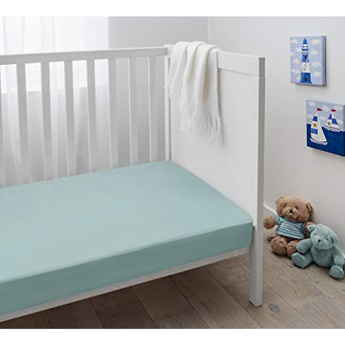 Cuddles & Cribs 1 Pack Organic Cotton Fitted Crib Sheet (Solid Blue, 1 Pack)