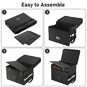 JLMY Fireproof Fiberglass Silicone 2 Layer Portable File Box with Lock for Letter Legal Size Folder Certificate Book Storage, Black, 42L