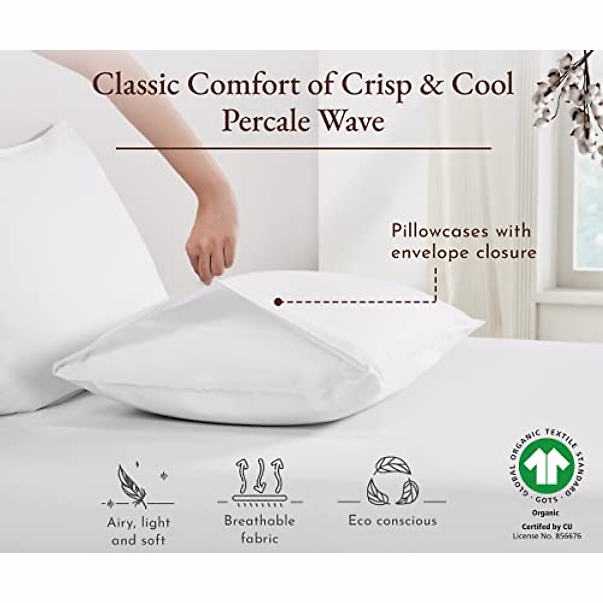California Design Den Twin Sheets Set, 100% Organic Cotton Sheets - GOTS Certified, Percale Sheets - Soft, Crisp & Cooling Sheets, Deep Pockets, 3 Piece Twin Bed Sheets, White Sheets