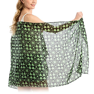 Me Plus Women St Patrick's Day Print Light Weight Long Scarf (Small Clover-Black)