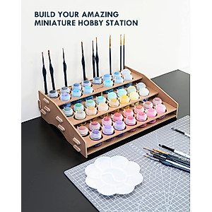 tinctor Wooden Paint Organizer & Paint Brush Holder, for 44 Bottles & 22 Brushes - Paint Holder for Acrylic Painting, Paint Rack for Miniature Paint Set, Acrylic Paint Storage, Craft Paint Organizer