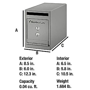 SentrySafe Depository Safe with Dual Key Lock, Steel Drop Slot Safe for Offices and Businesses, Stores Cash, Money, 0.23 Cubic Feet, 8.5 x 6 x 12.3 Inches, UC-025K