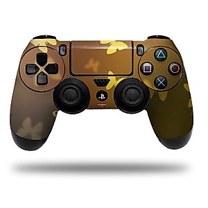 WraptorSkinz Vinyl Decal Skin Compatible with Sony PS4 Controller PlayStation 4 Original Slim and Pro Bokeh Butterflies Yellow (Controller NOT Included)