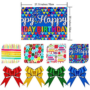 Birthday Wrapping Paper Sheet 8 Sheets Folded Flat Gift Wrap Paper with 4 Decorative Bows, Kids Birthday Gift Wrapping Paper, 20 in x 27.5 in Per Sheet