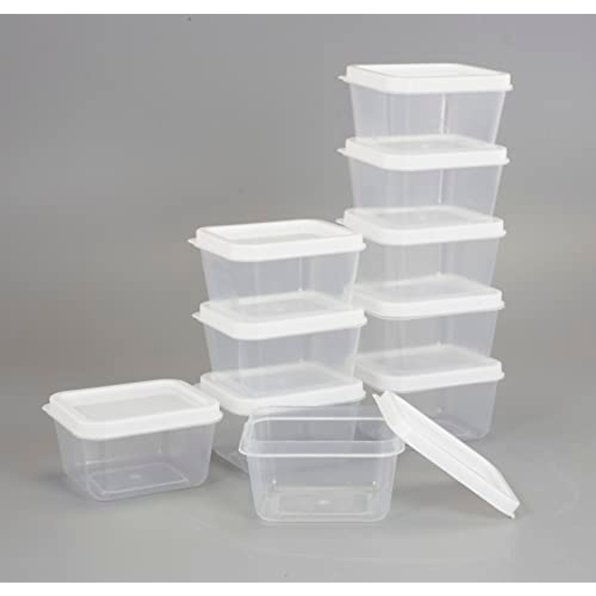 ZENVY 50 Pack Mini Reusable 2oz Containers | Includes 50 Plastic 2oz Food Containers and Lids | For Sauces, Dips, Crafts & More (White, Rectangle)