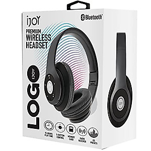 iJoy Bluetooth Headphones Over Ear, Wireless and Wired Foldable Headset Built-in Microphone, FM, Micro SD Card Slot - (Stealth) Adults Kids Men Women - Audifonos Auriculares Inalambricos