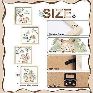 ArtbyHannah 4 Pack Framed Funny Woodland Baby Nursery Wall Art Decor with 10x10 Frames and Cute Safari Animals Prints for Kids Playroom Decoration, Light-Wood