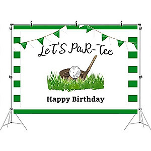 Ticuenicoa Let's Partee Golf Theme Backdrop for Birthday Parties Grass Background for Photography Happy Birthday Party Sports Themed Backdrops Cake Table Banners Kids Bday Photo Booth Props 5x3ft