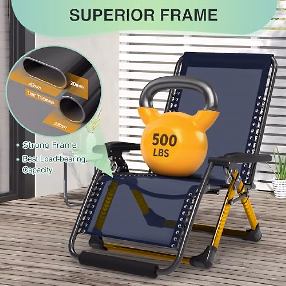 Suteck Patio Reclining Chair, Portable, Foldable, Durable, Adjustable, Comfortable, Blue