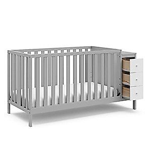Storkcraft Malibu Customizable Convertible Crib (Pebble Gray with White) – GREENGUARD Gold Certified, Crib with Storage Drawers, Converts to Toddler Bed, Fits Standard Full-Size Crib Mattress