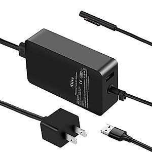 Slive Updated Version Surface Pro Charger, 44W 15V 2.58A, Compatible for Microsoft Surface Pro 3, Pro 4, Pro 5, Pro 6, Pro 7 Surface Laptop 1/2, Surface Book & Surface Go, with 5V 1A USB Charging Port
