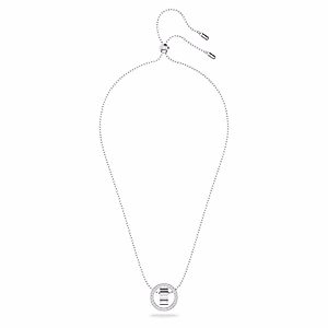 SWAROVSKI Dextera Pendant Necklace with Double Circle Motif in Rhodium Finish Metal and White Crystal Pavé on a Rhodium Finish Chain, Part of the Dextera Collection