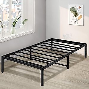 LUSIMO Twin Bed Frame 14 Inch Metal Bed Frame with Storage Twin Size Platform Bed Frame No Box Spring Needed Heavy Duty Steel Slat and Anti-Slip Support Easy Quick Lock Assembly Black