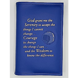 Alcoholics Anonymous AA Big Book Cover Serenity Prayer & Medallion Holder Blue