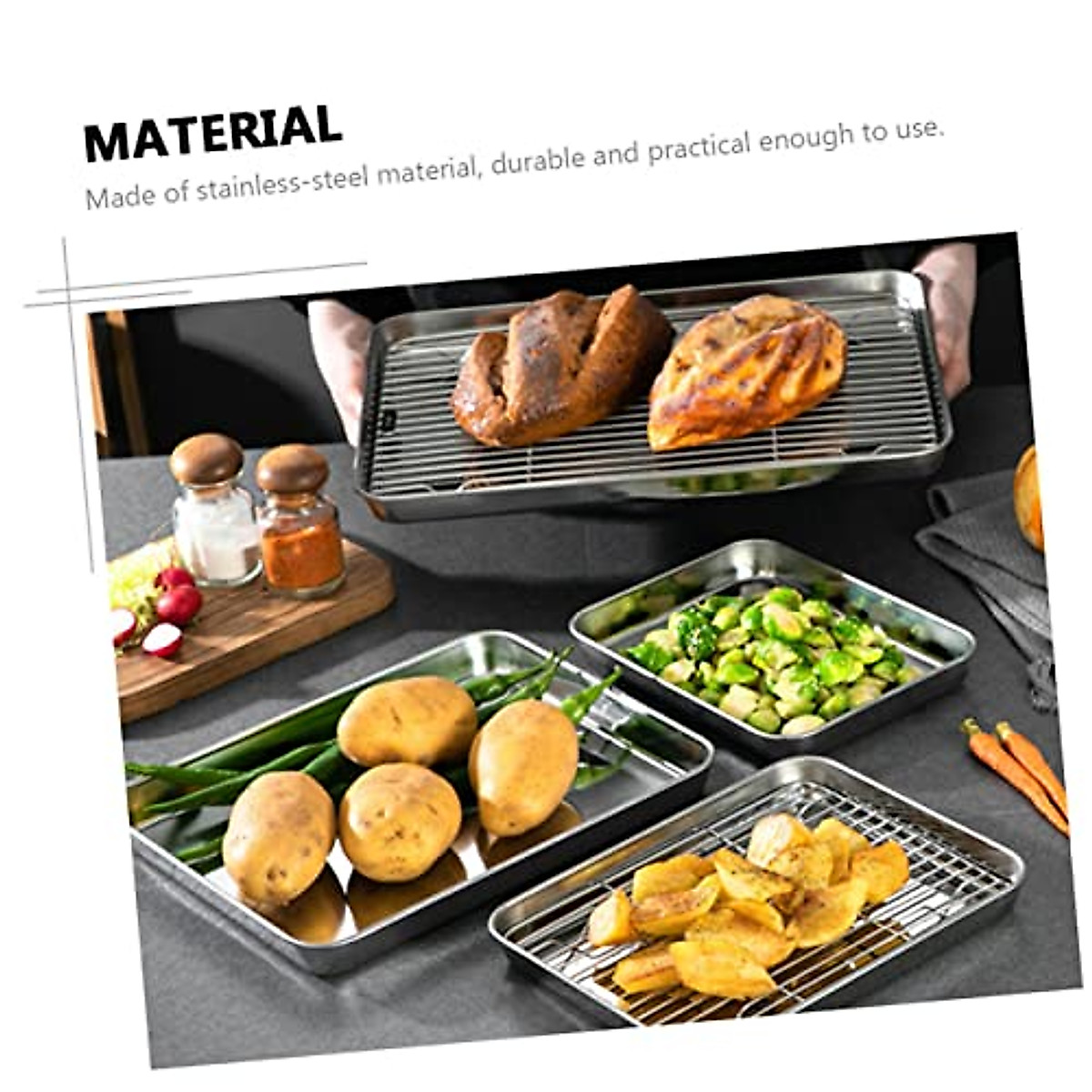 DOITOOL 1 Set Stainless Steel Bakeware Oven Grill Rack Oven Tray Bread Cooling Rack Home Baking Pan Oven Cookie Pan Metal Baking Pan Roasting Rack Drying Storage Tray Baking Accessories